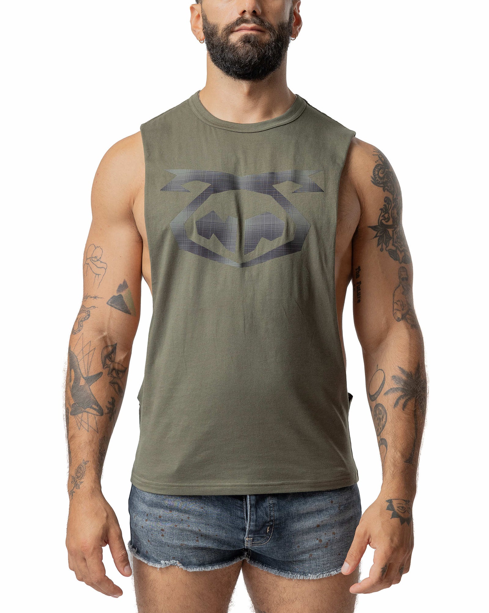 Plaid Brandmark Shredder Tank Top - Army Green